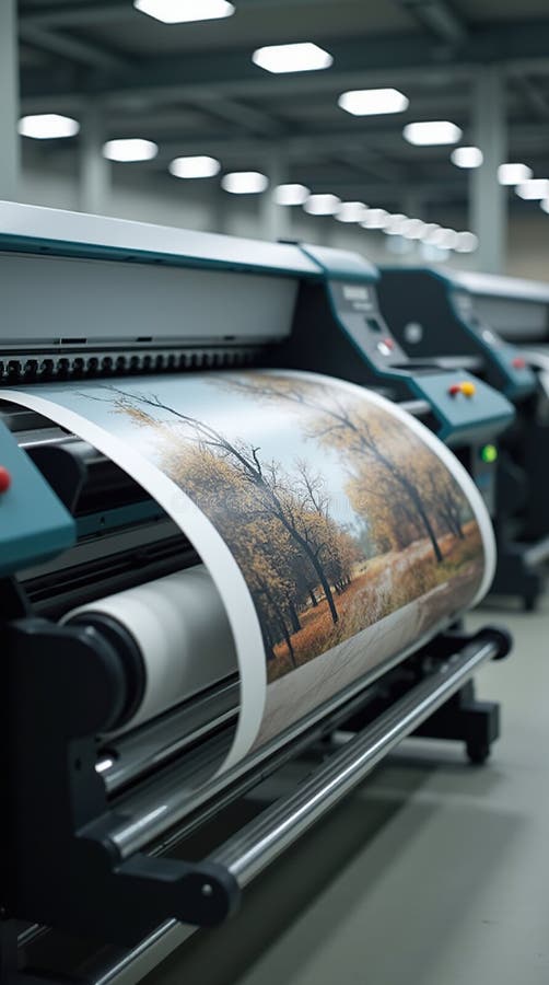 Industrial Wide Format Printer Producing Color Landscape Print Stock ...