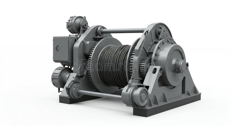 Industrial Winch Machine with Cable Spool on White Background ...