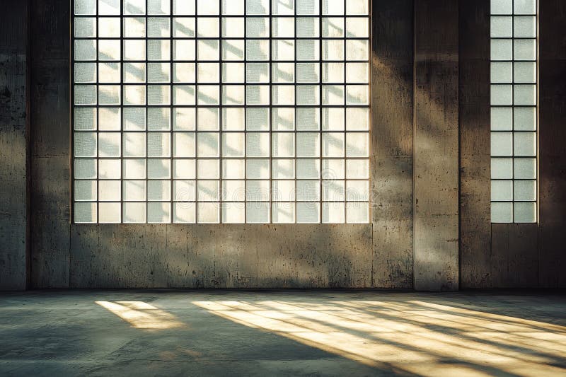 Industrial Window with Sunlight and Shadows Casting Geometric Patterns ...