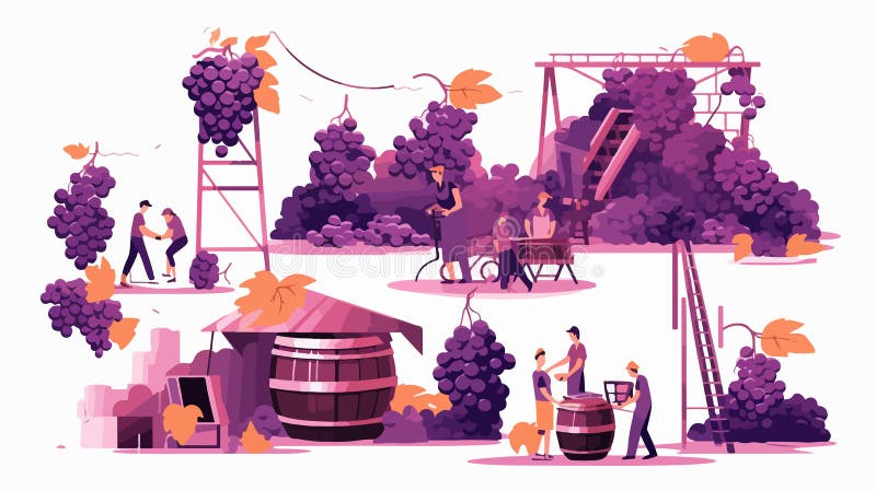 Industrial Wine Production Begins with Grape Harvest Stock Vector ...
