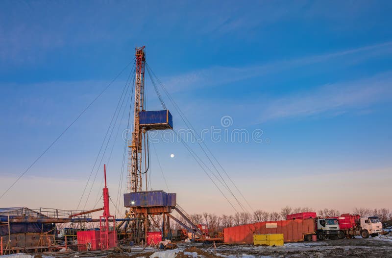 Drilling Rig for Drilling Wells for Oil and Gas. Winter. Day. Drilling ...