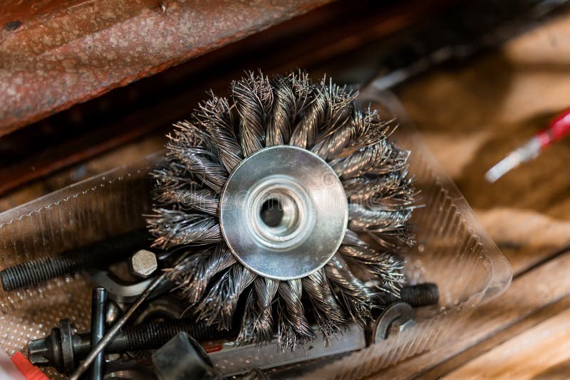 Industrial Wire Brush in a Toolbox Surrounded by Various Hardware Stock ...
