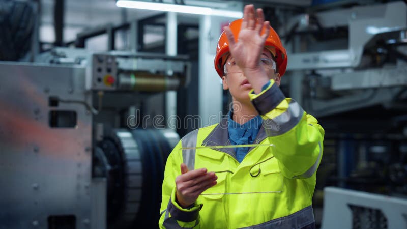 Industrial Woman Using Gadget with Modern Glass Technologies for ...