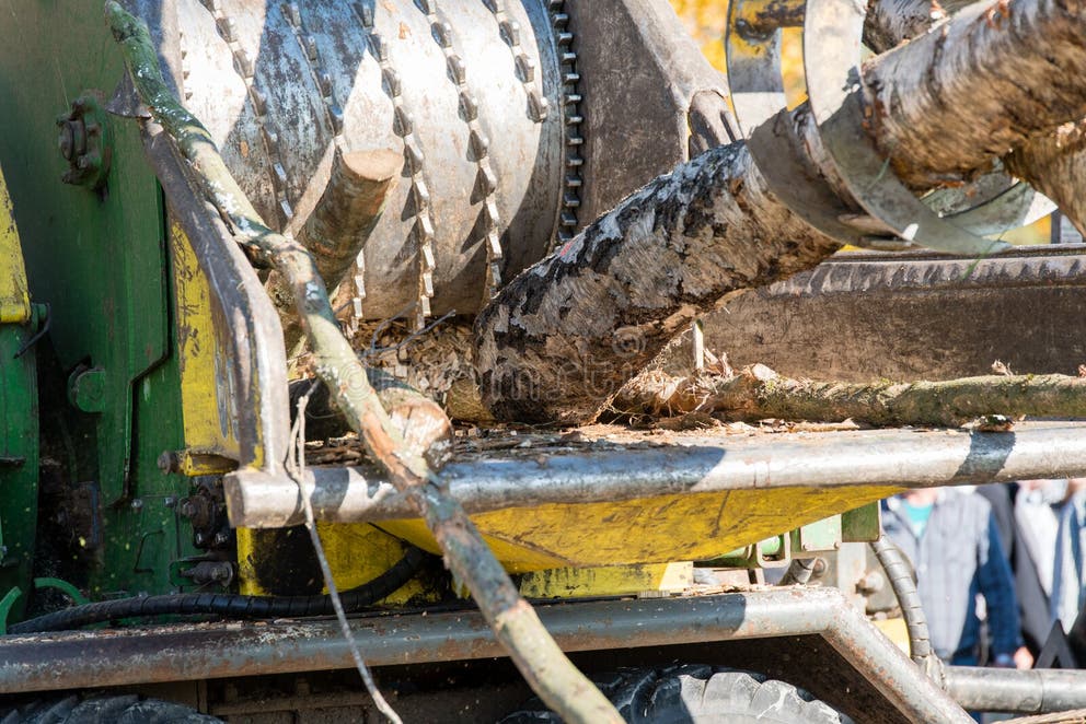 Industrial Wood Chipper in Action Stock Photo - Image of grab, mulching ...