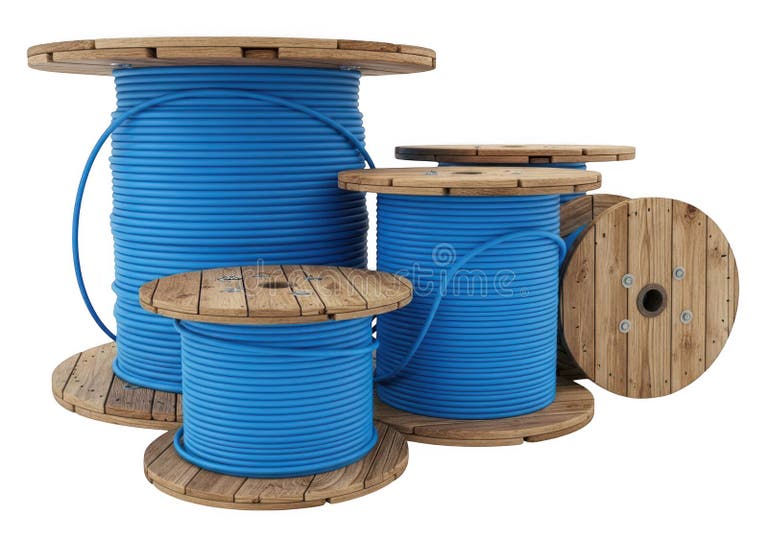 Industrial Wooden Spools Loaded with Bright Blue Electrical Cable Wire ...