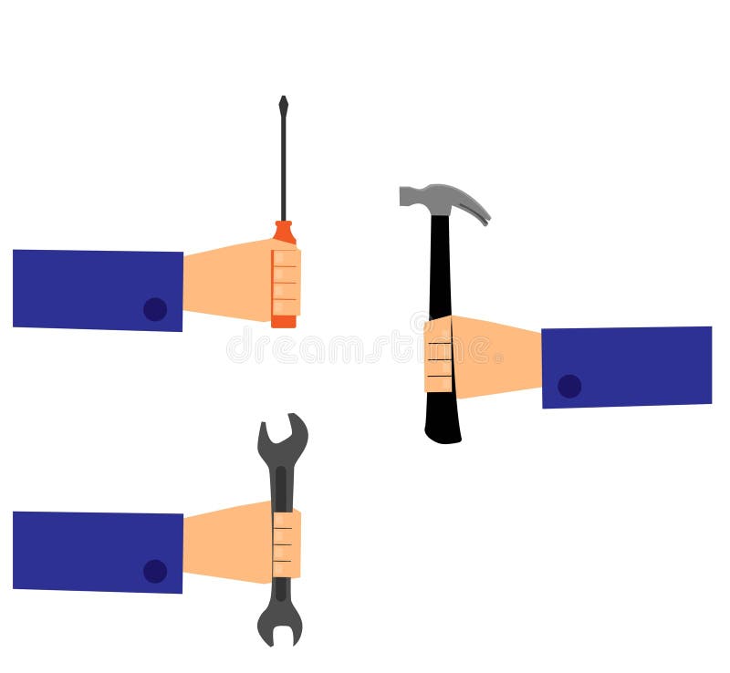 Flat Style Hand of Worker Holding Construction Tools Stock Vector ...