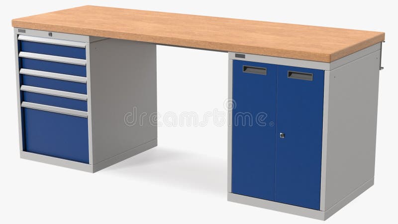 Industrial Workbench with Storage Cabinets and Drawers Stock Photo ...