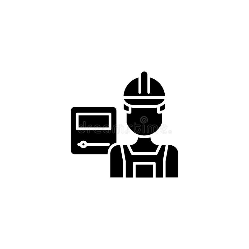 Industrial Worker Black Icon Concept. Industrial Worker Flat Vector ...