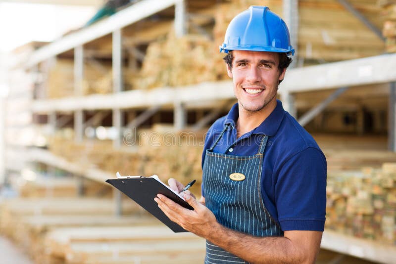 Smiling Worker in Warehouse Stock Image - Image of forklift, manual ...
