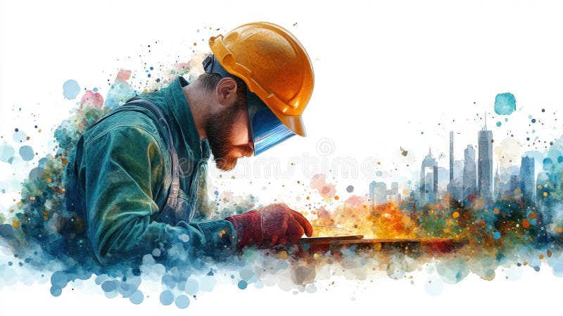 Industrial Worker Creating in Colorful Urban Setting for Construction ...