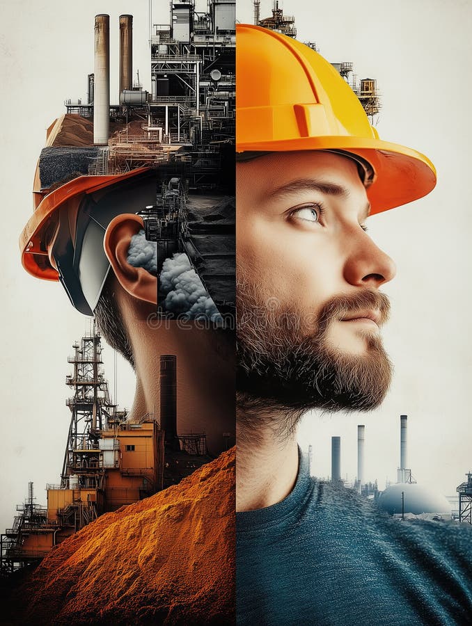 Industrial Worker on a Creative Split-image Collage Stock Photo - Image ...