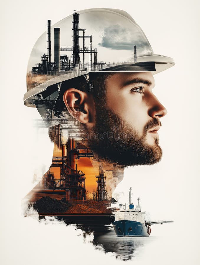 Industrial Worker on a Creative Split-image Collage Stock Photo - Image ...