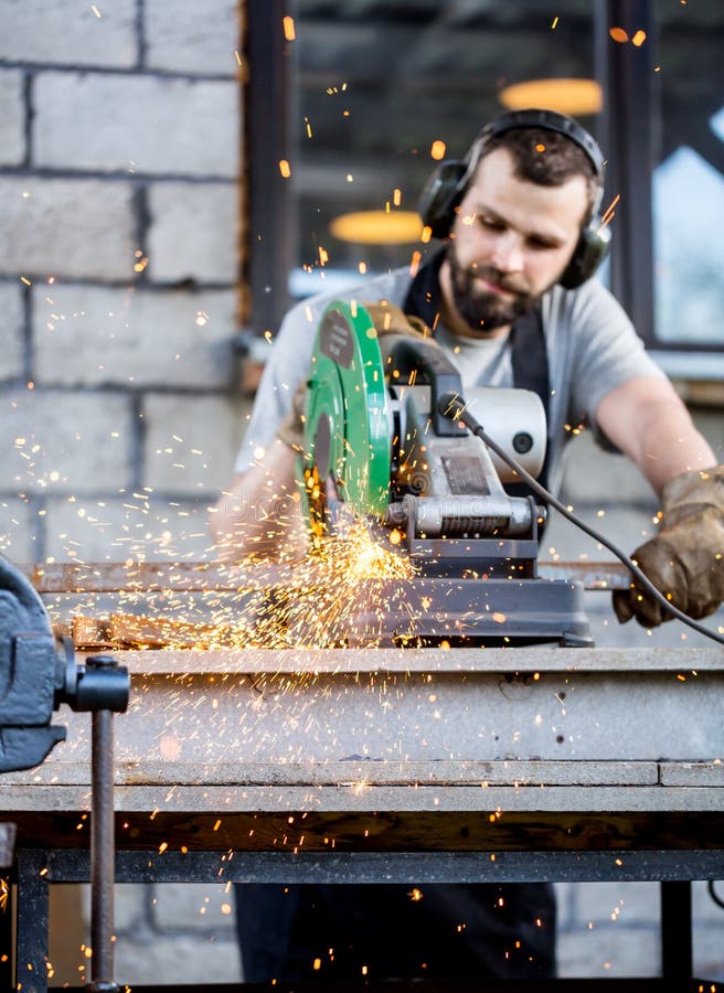 Industrial Worker Cutting Metal Stock Image - Image of manufacturing ...
