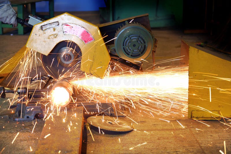 Industrial Worker Cutting Steel Tube Stock Photo - Image of industry ...