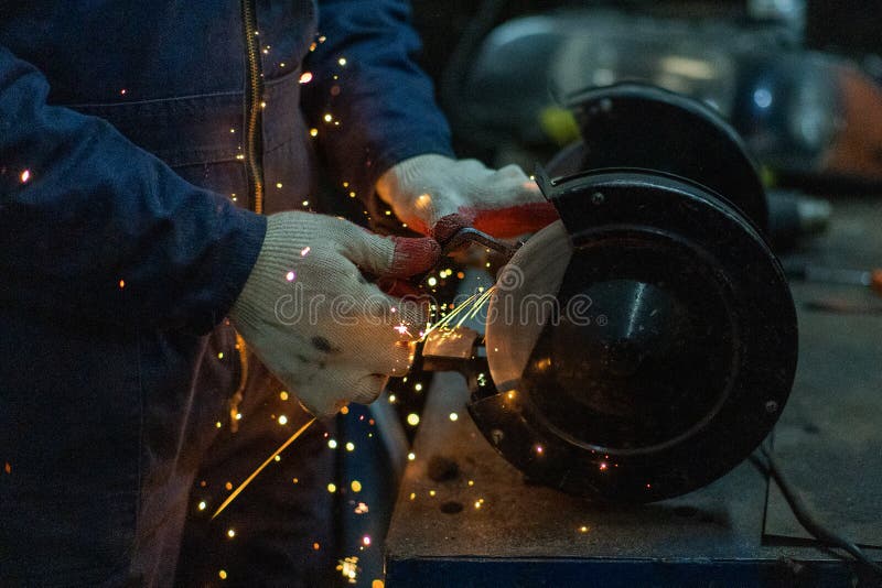 Industrial Worker and Grindstone Abrasive Disc Stock Image - Image of ...