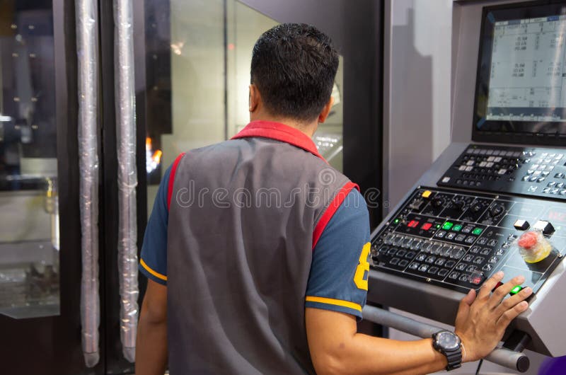 Control Panel of 5-axis CNC Milling Machine Cutting Automotive Engine Part Stock Photo - Image ...