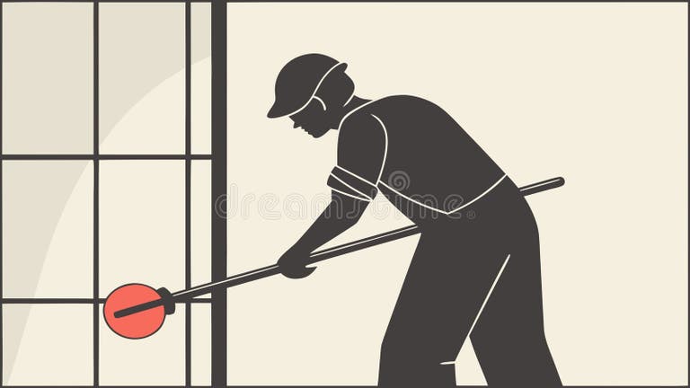 Industrial Worker with Long Tool, Patterned Interior, Focused Labor ...