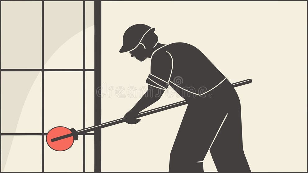 Industrial Worker with Long Tool, Patterned Interior, Focused Labor ...