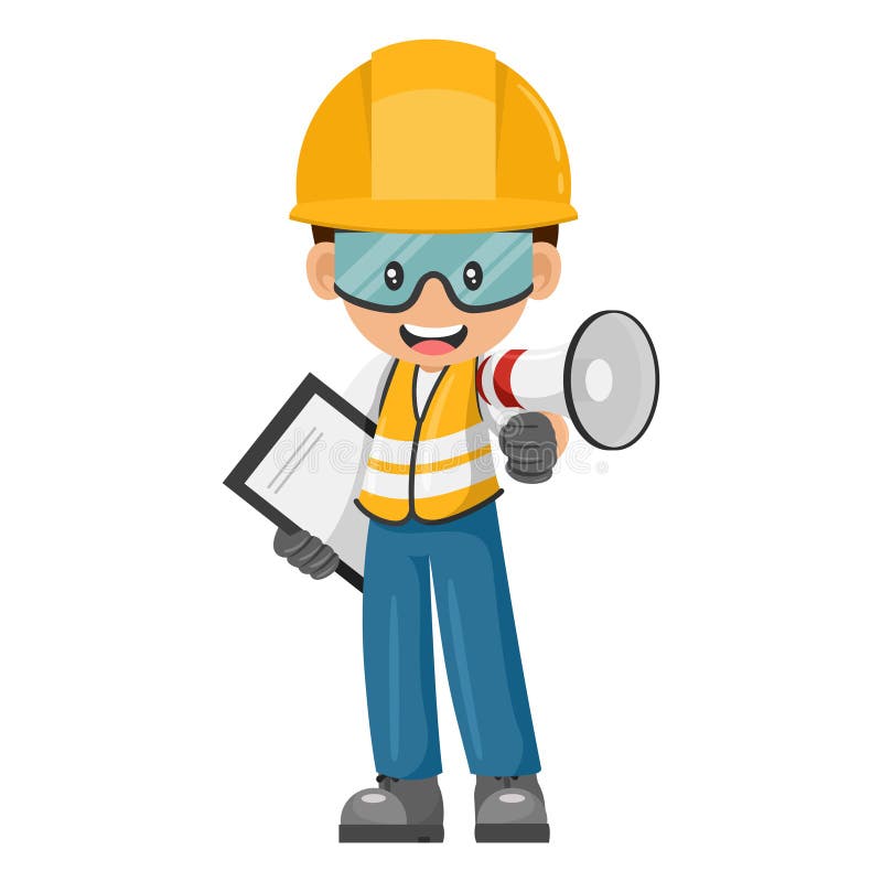 Industrial Worker Making an Announcement with a Megaphone with Notepad ...