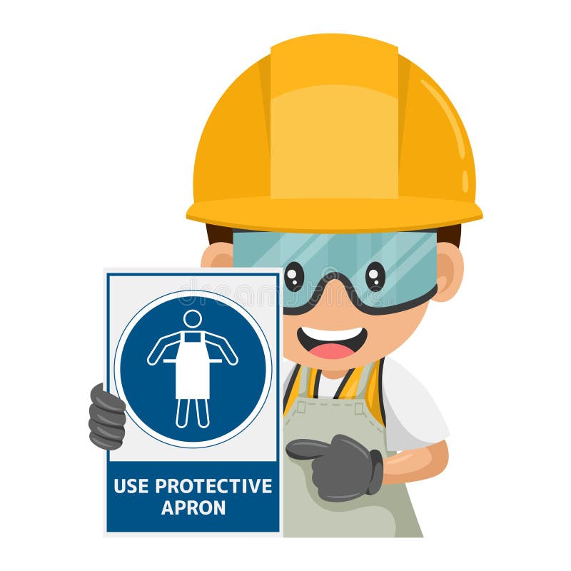 Industrial Worker with Mandatory Sign Use Protective Apron To Avoid ...