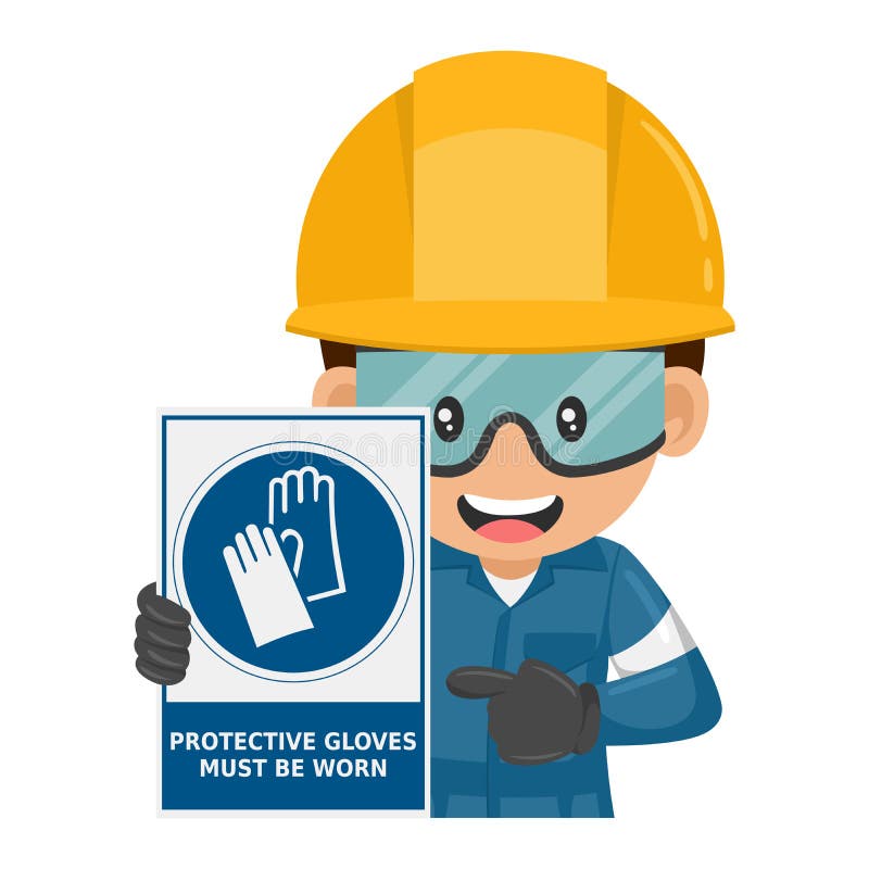 Industrial Worker with Mandatory Use of Gloves Warning Sign. Protective ... Industrial Worker with Mandatory Use of Gloves Warning Sign. Protective ...