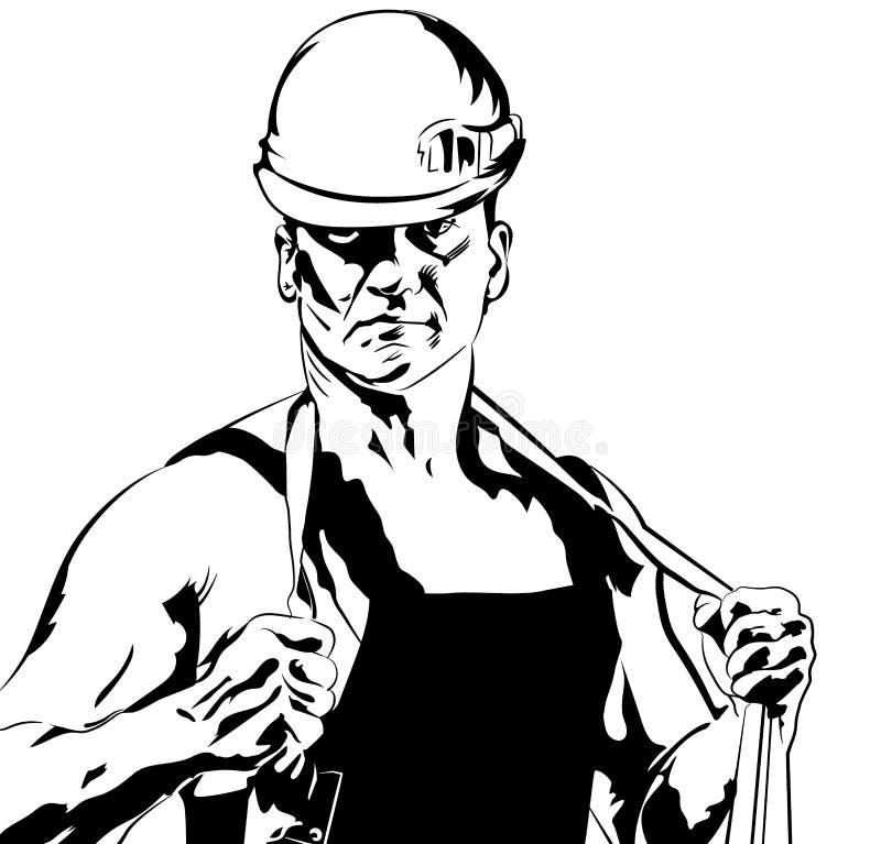 Industrial Worker Men with Rope. Vector Hand Drawn Image. Stock Vector ...