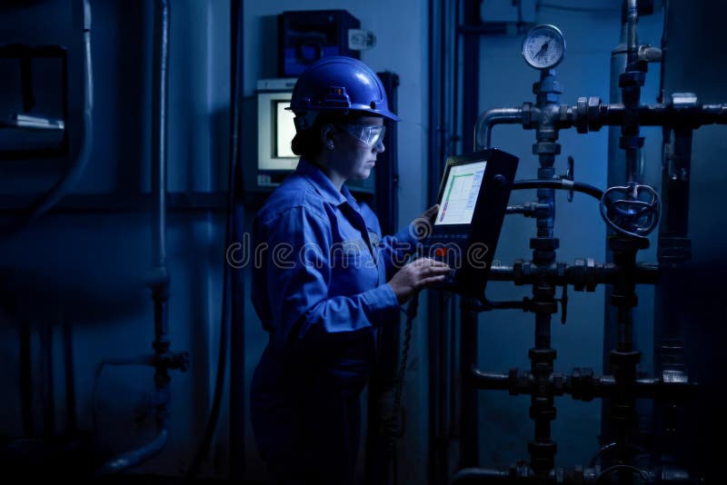 Industrial Worker Operating Control Panel in a Technological Work ...
