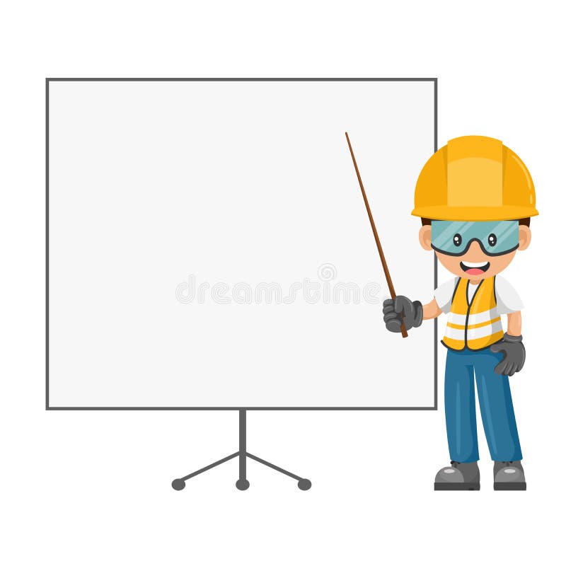 Industrial Worker with Personal Safety Equipment Giving a Talk or ...