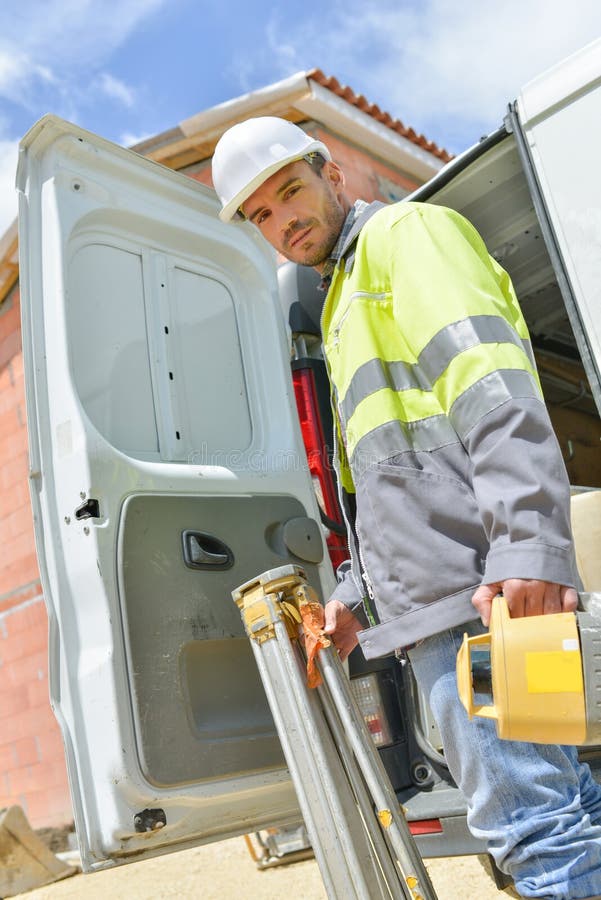 Industrial Worker Posing Next To Utility Van Stock Image - Image of ...