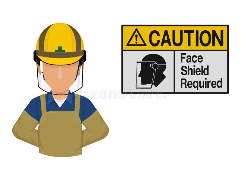 Industrial Worker is Presenting Face Shield Warning Sign Stock Vector ...