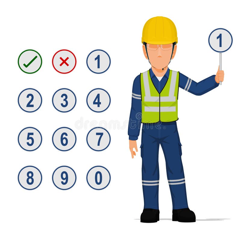An Industrial Worker is Presenting Round Sign Stock Vector ...