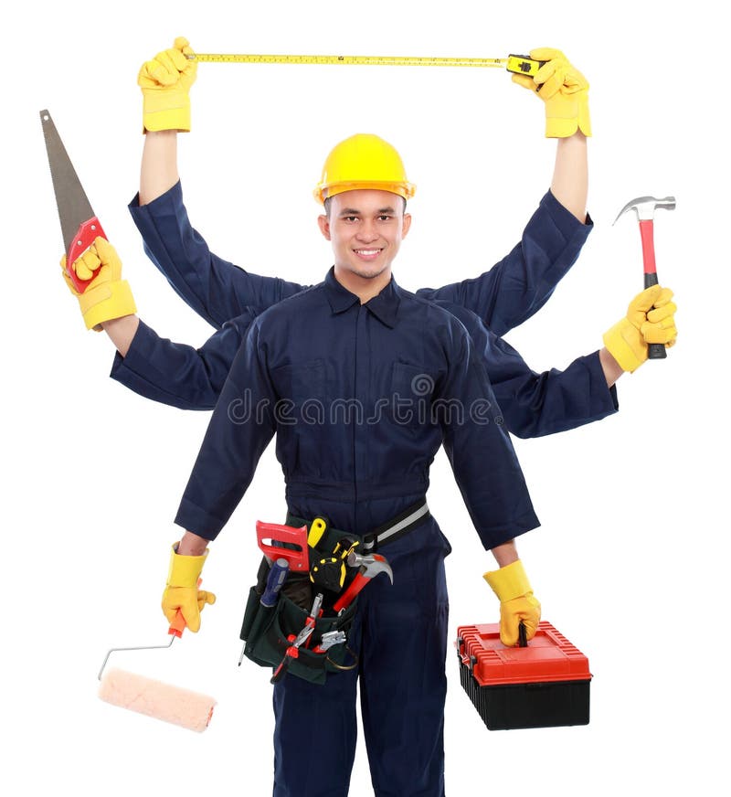 Handyman or Worker in Different Working Positions Stock Photo - Image ...
