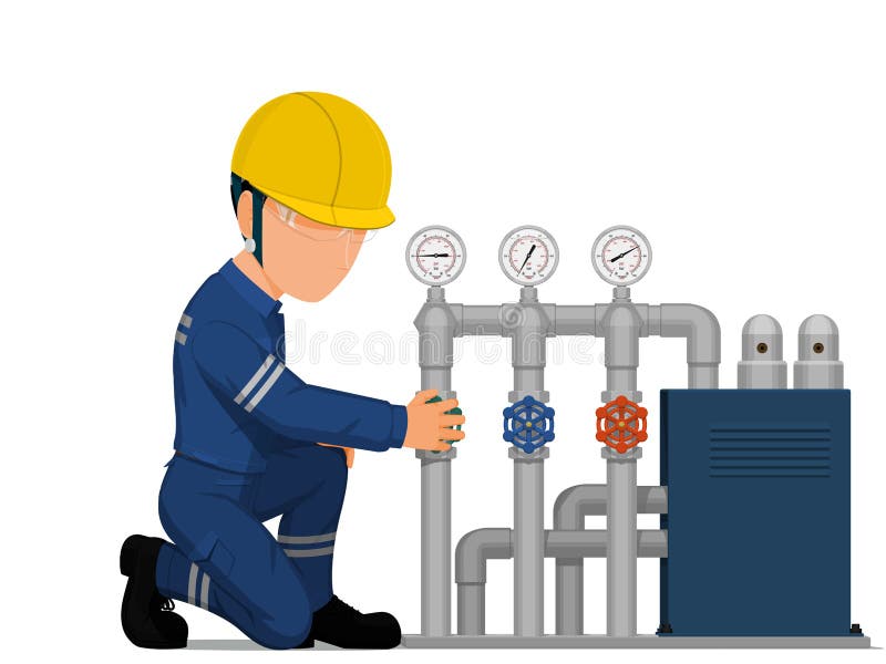 Man Turning Big Valve stock illustration. Illustration of goggles ...