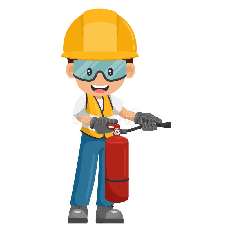 Industrial Worker Using a Fire Extinguisher with His Personal ...