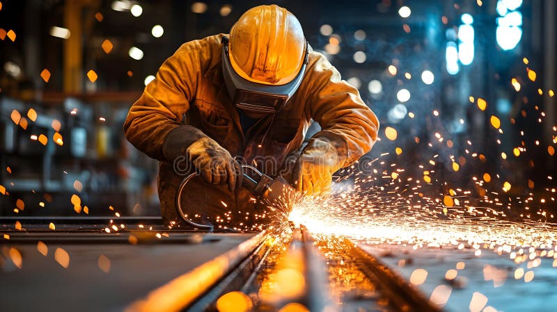 Industrial Worker Using Grinder in a Factory - Realistic Image Stock ...