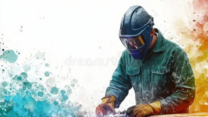 Industrial Worker Using Welding Equipment with Abstract Color Splash ...