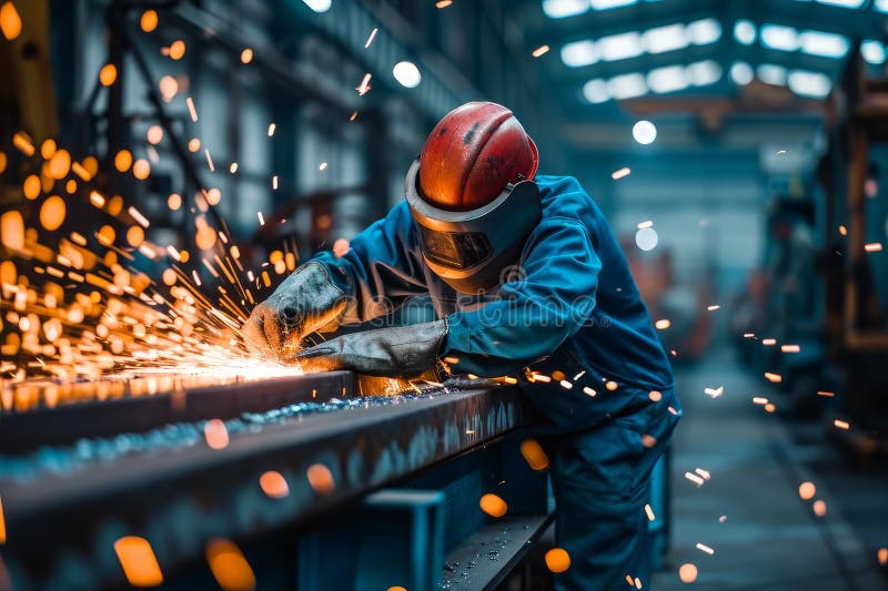 Industrial Worker Welding Metal with Sparks Flying Stock Photo - Image ...