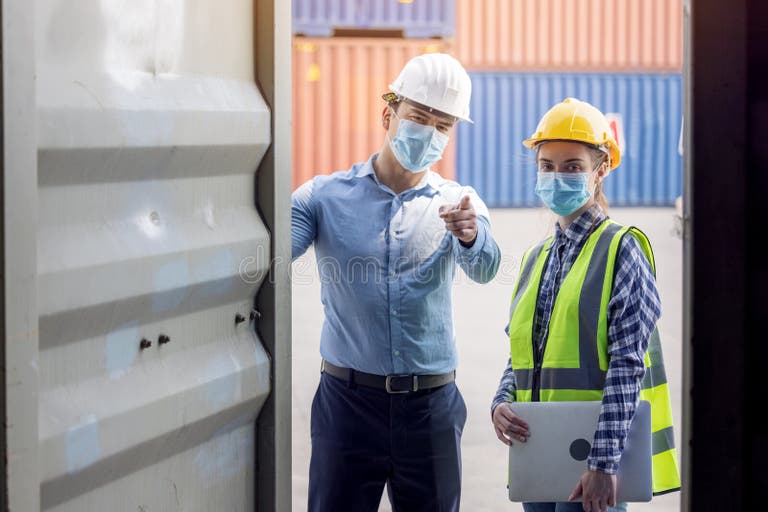 Industrial Worker Woman and Engineer Control Worker Checking in Front ...
