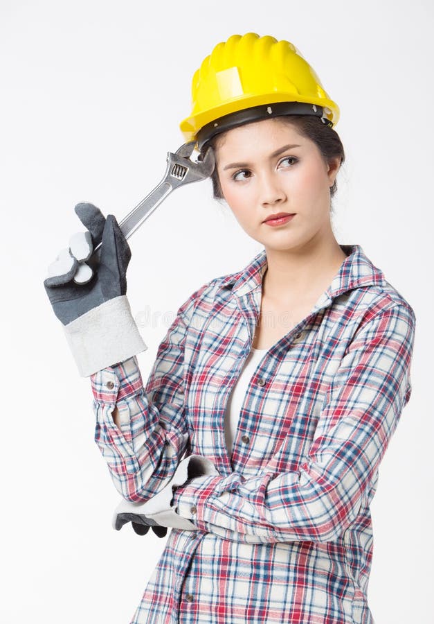 Industrial Worker Woman . Isolated , White Background Stock Photo ...