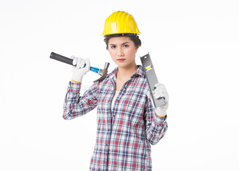 Industrial Worker Woman . Isolated,white Background Stock Photo - Image ...