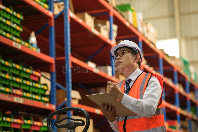 Industrial Worker Working at Warehose Factory Stock Image - Image of ...
