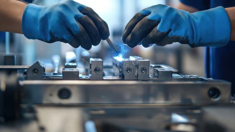 Industrial Workers Assembling Metal Parts in Factory Stock Photo ...