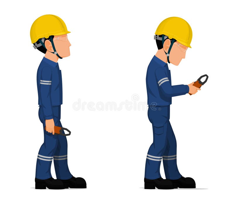 Industrial Workers Use Clamp Meter To Measuring Electric Current in the ...