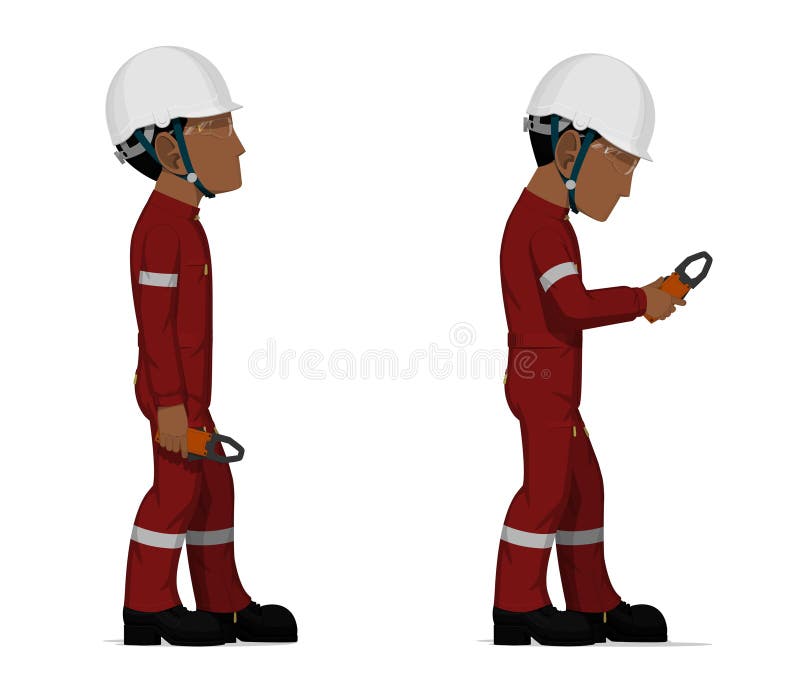 Industrial Workers with Clamp Meter on White Background Stock Vector ...