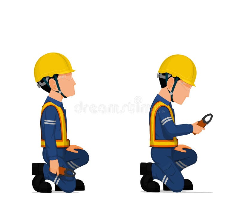 Industrial Workers with Clamp Meter on White Background Stock Vector ...