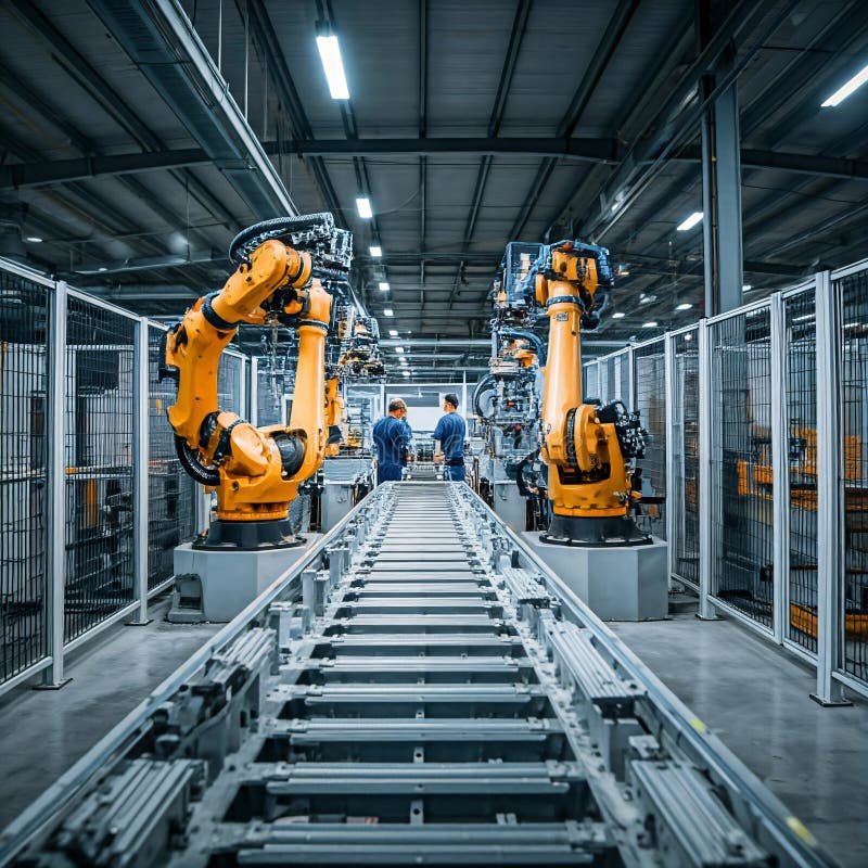 Industrial Workers Monitoring Robotic Arms on an Assembly Line Stock ... Industrial Workers Monitoring Robotic Arms on an Assembly Line Stock ...