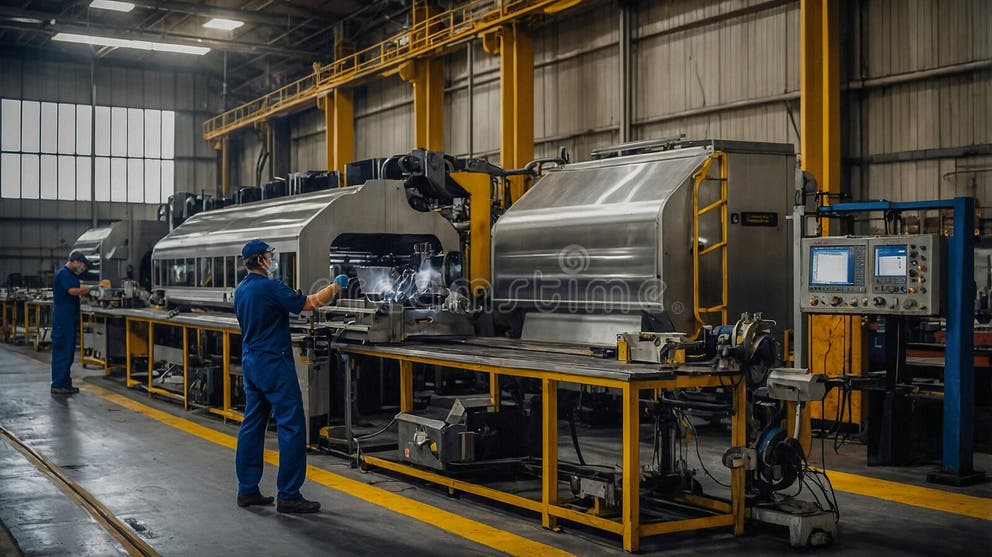 Industrial Workers Operating Machinery in a Factory Stock Illustration ...