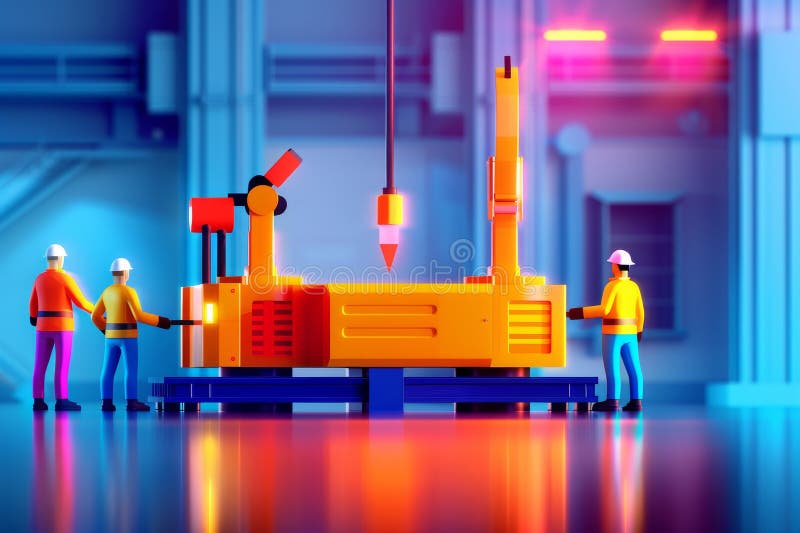 Industrial Workers Operating Machinery in a Futuristic Factory Setting ...