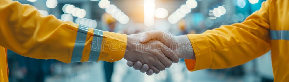 Industrial Workers Shaking Hands in Factory Stock Illustration ...