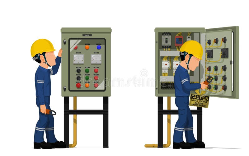 Industrial Workers Use Clamp Meter To Measuring Electric Current in the ...